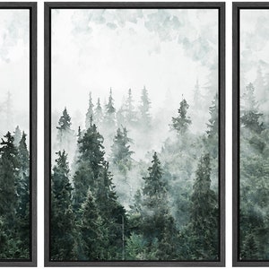 Dustinway Framed Canvas Print Wall Art Set of 3 Watercolor Green Forest ...
