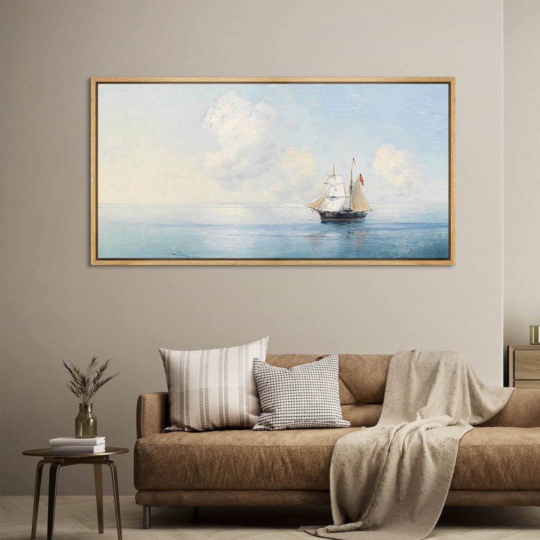 Framed Canvas Wall Art Maritime Adventure Classic Ship at Sea Antique ...