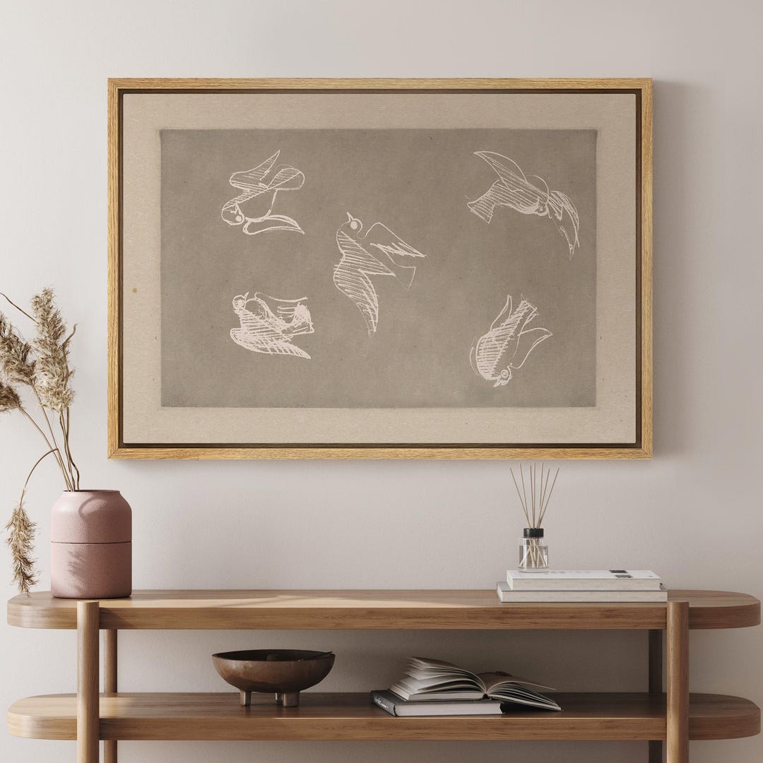 Minimalist Bird Line Wall Art - Framed Hand-drawn Flying Birds Canvas ...