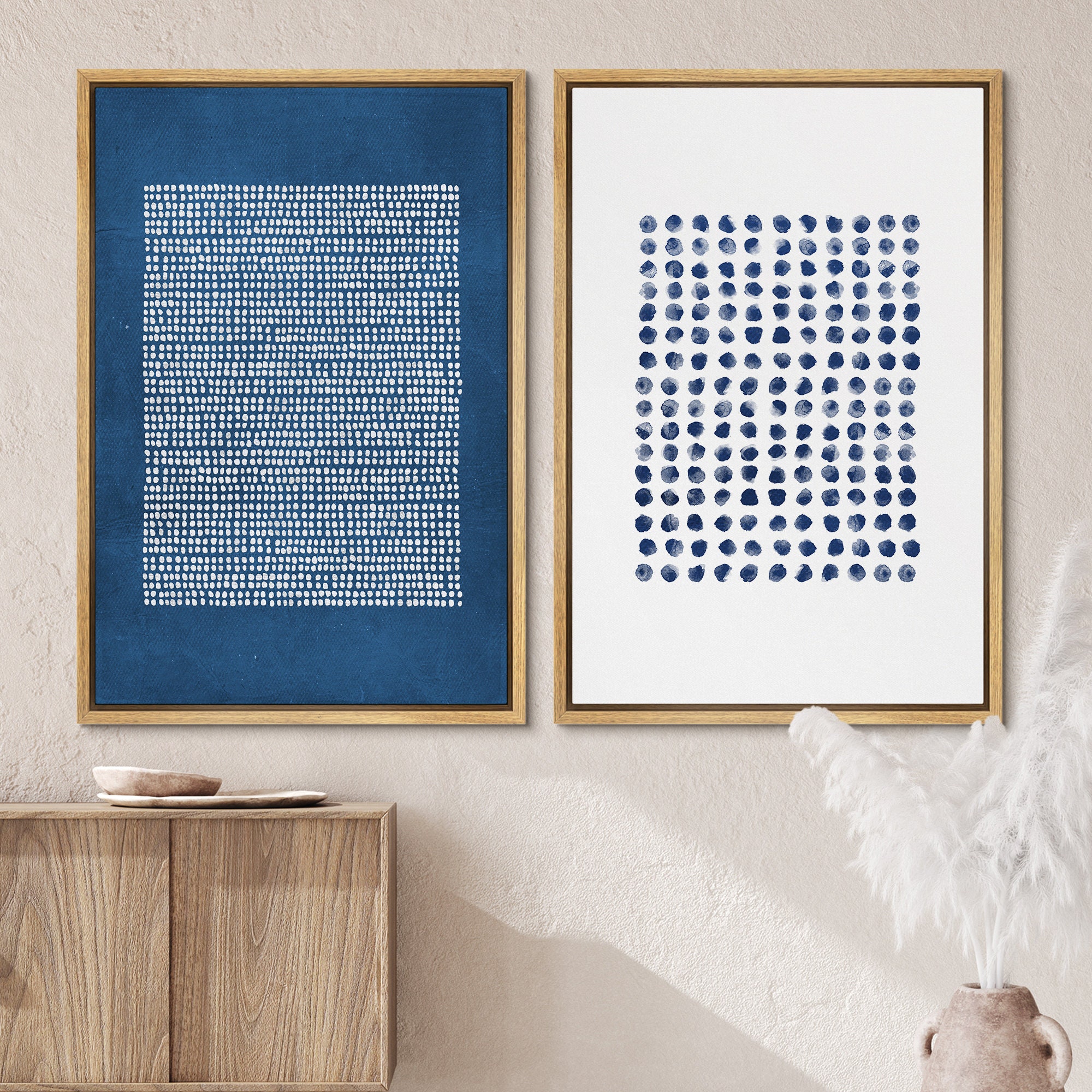 Dustinway Framed Canvas Print Wall Art Set of 2 Navy Blue White ...