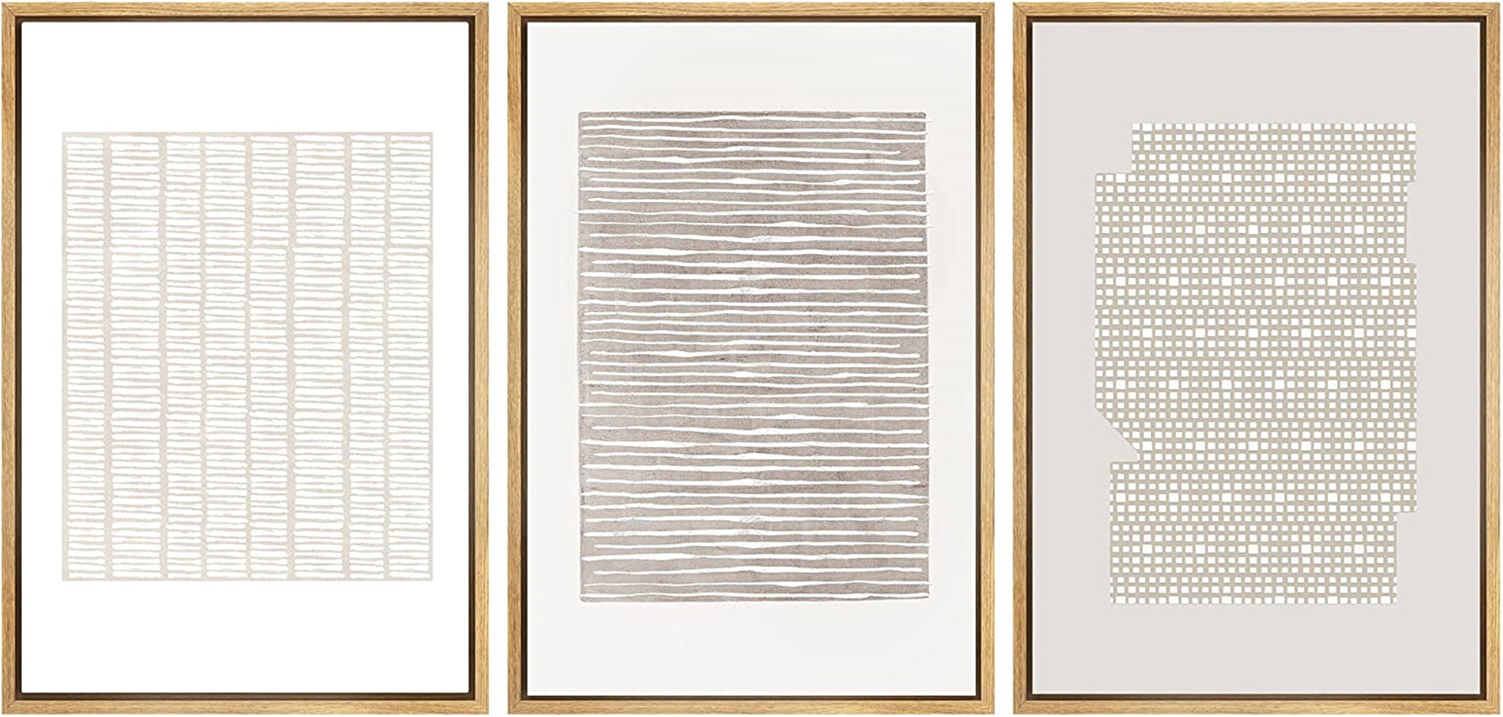 Dustinway Framed Canvas Print Wall Art Set of 3 Tan Geometric Pattern ...