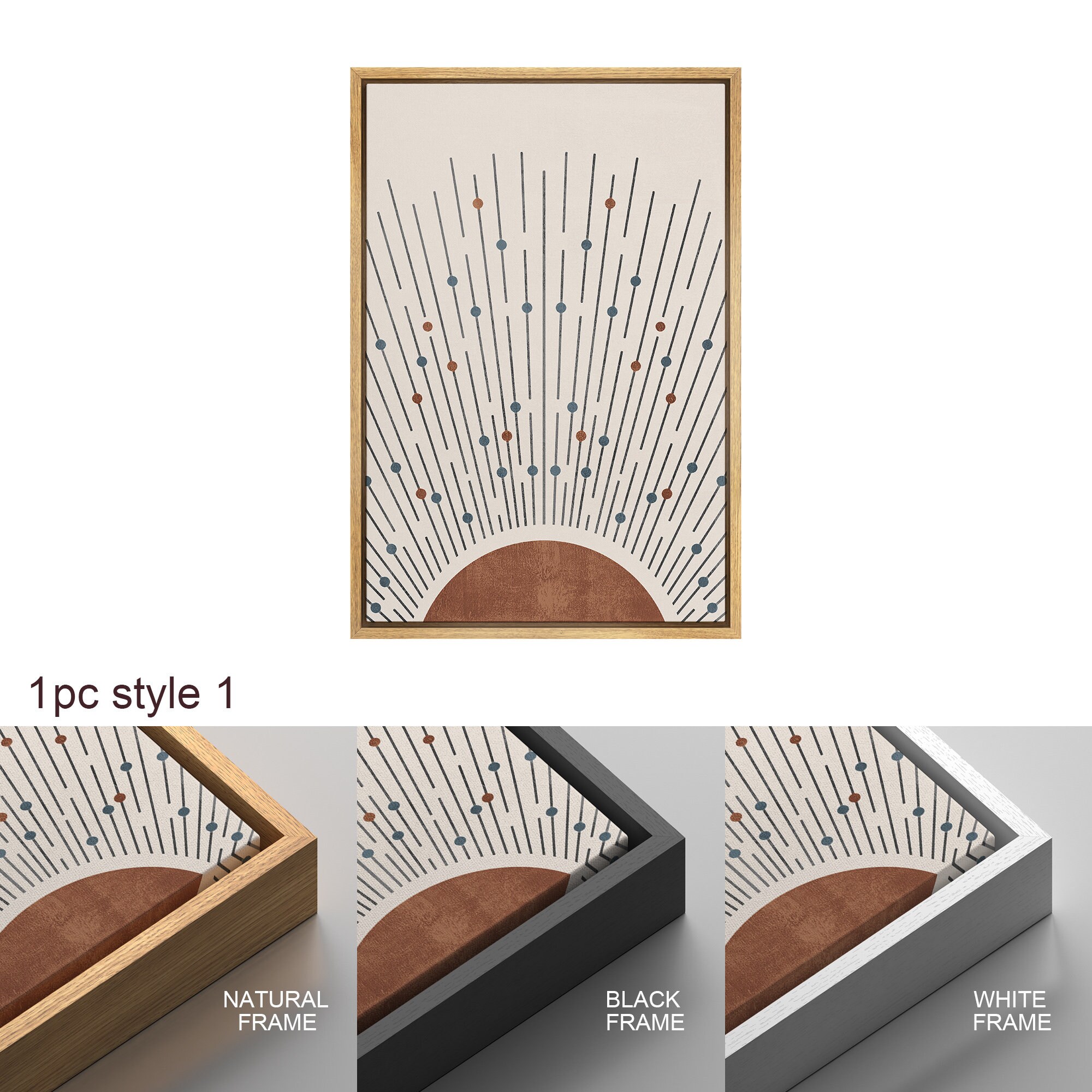 Dustinway Framed Canvas Print Wall Art Set of 3 Geometric Sun Abstract ...