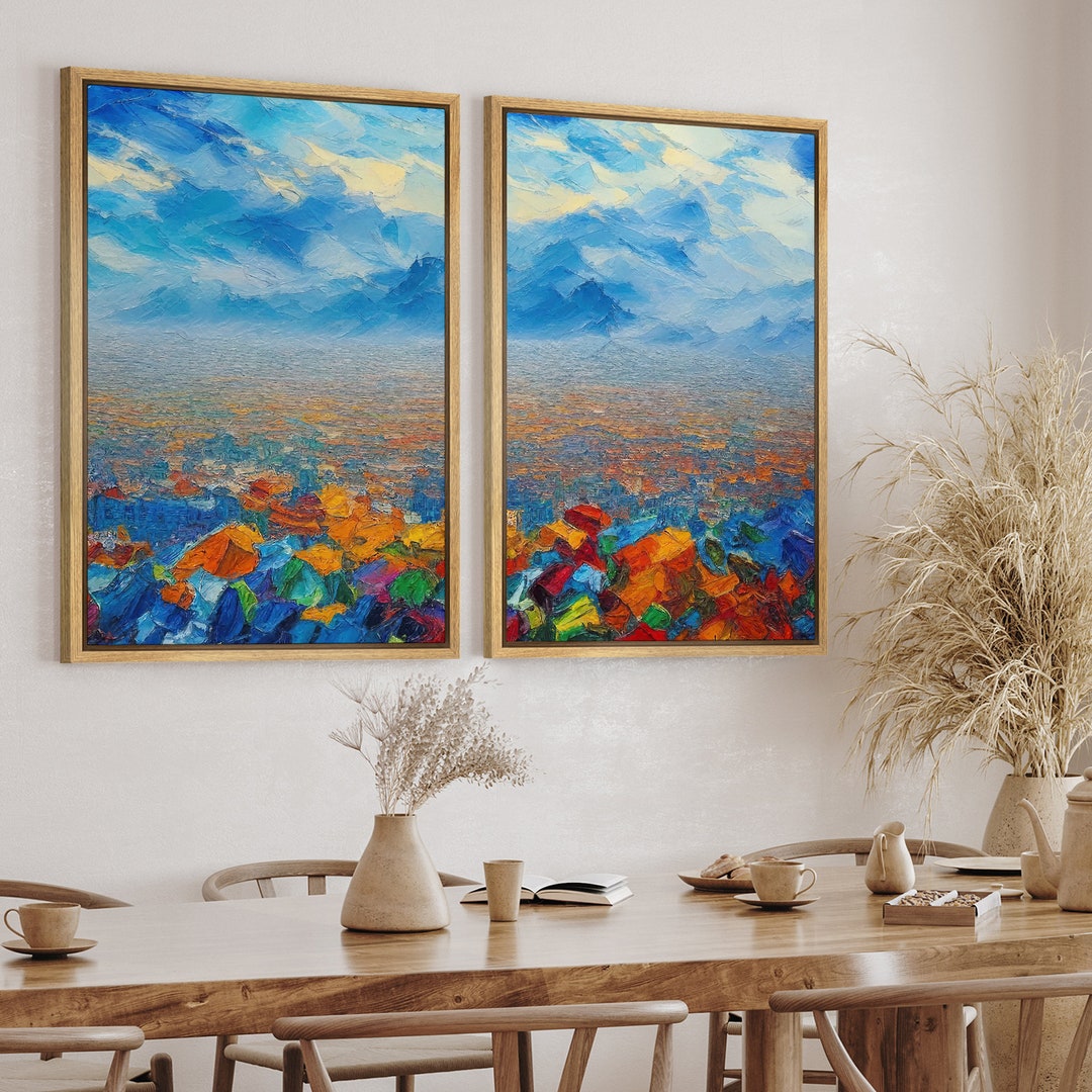 Dustinway Framed Canvas Print Wall Art Set of 2 Colorful Abstract ...