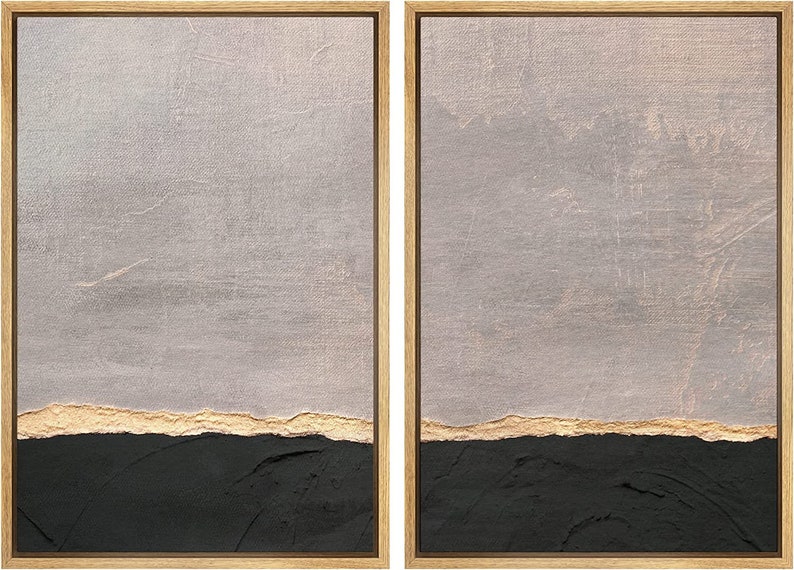 Dustinway Framed Canvas Print Wall Art Set of 2 Gray Sky Golden Horizon ...