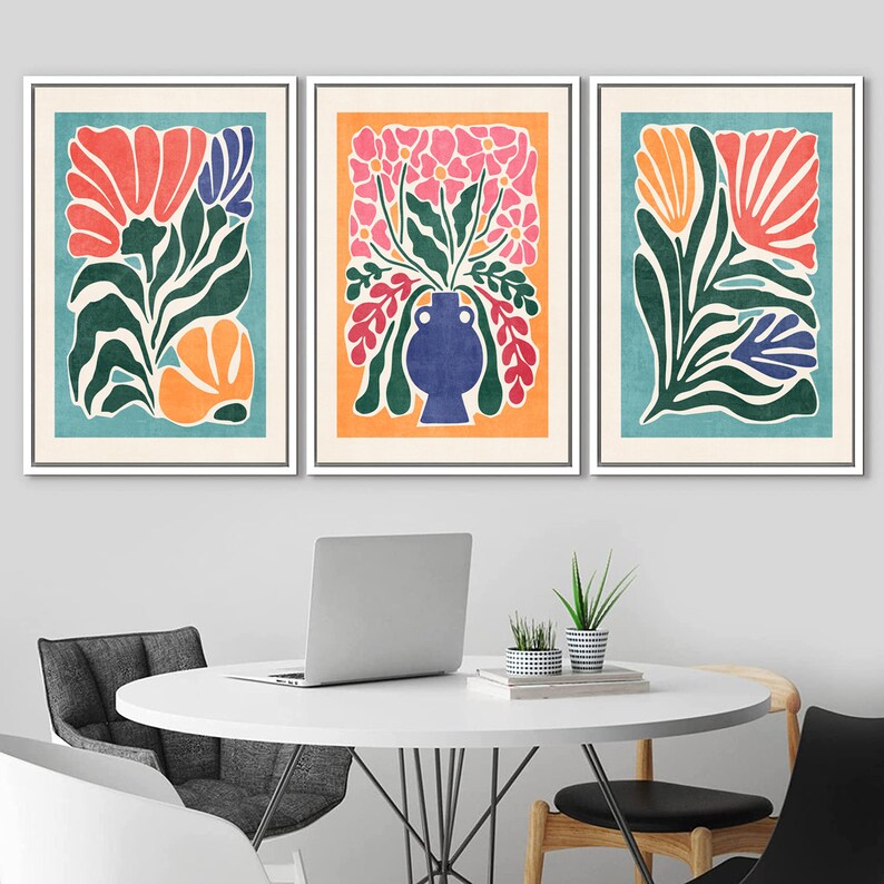 Dustinway Framed Canvas Print Wall Art Set of 3 Abstract Floral ...