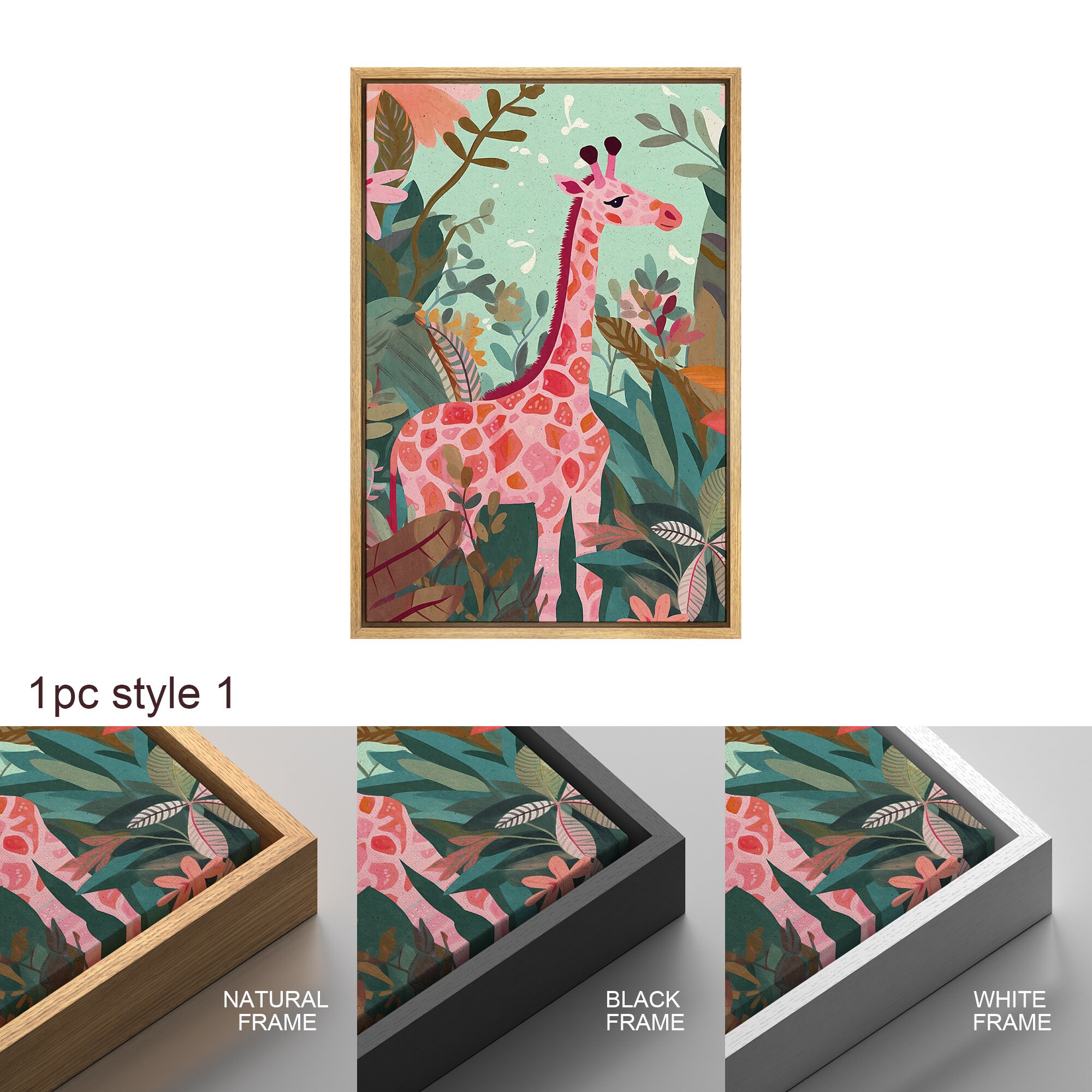Dustinway Framed Canvas Print Wall Art Set of 3 Safari Woodland Animals ...