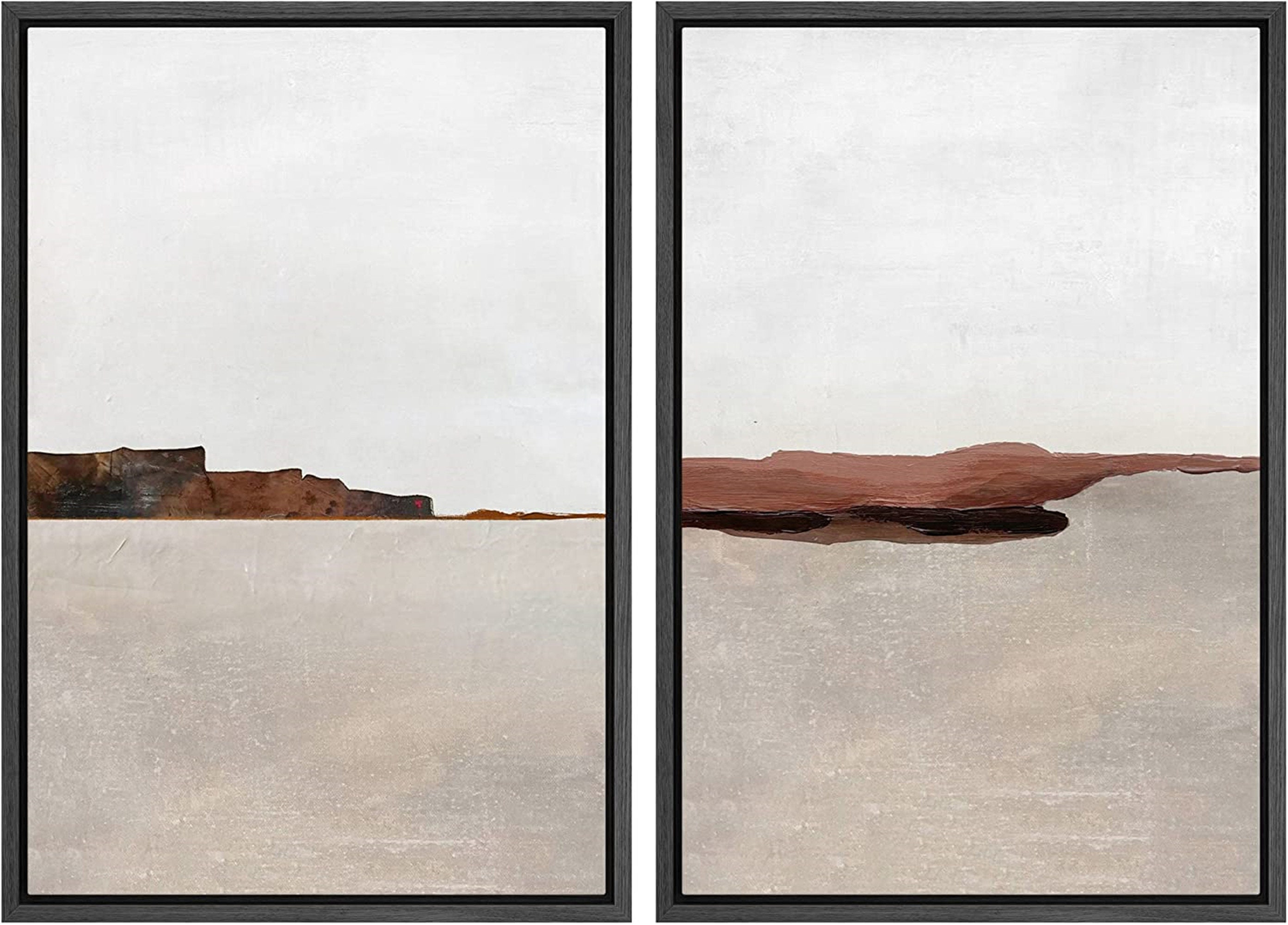 Dustinway Framed Canvas Print Wall Art Set of 2 Brown Pastel Abstract ...