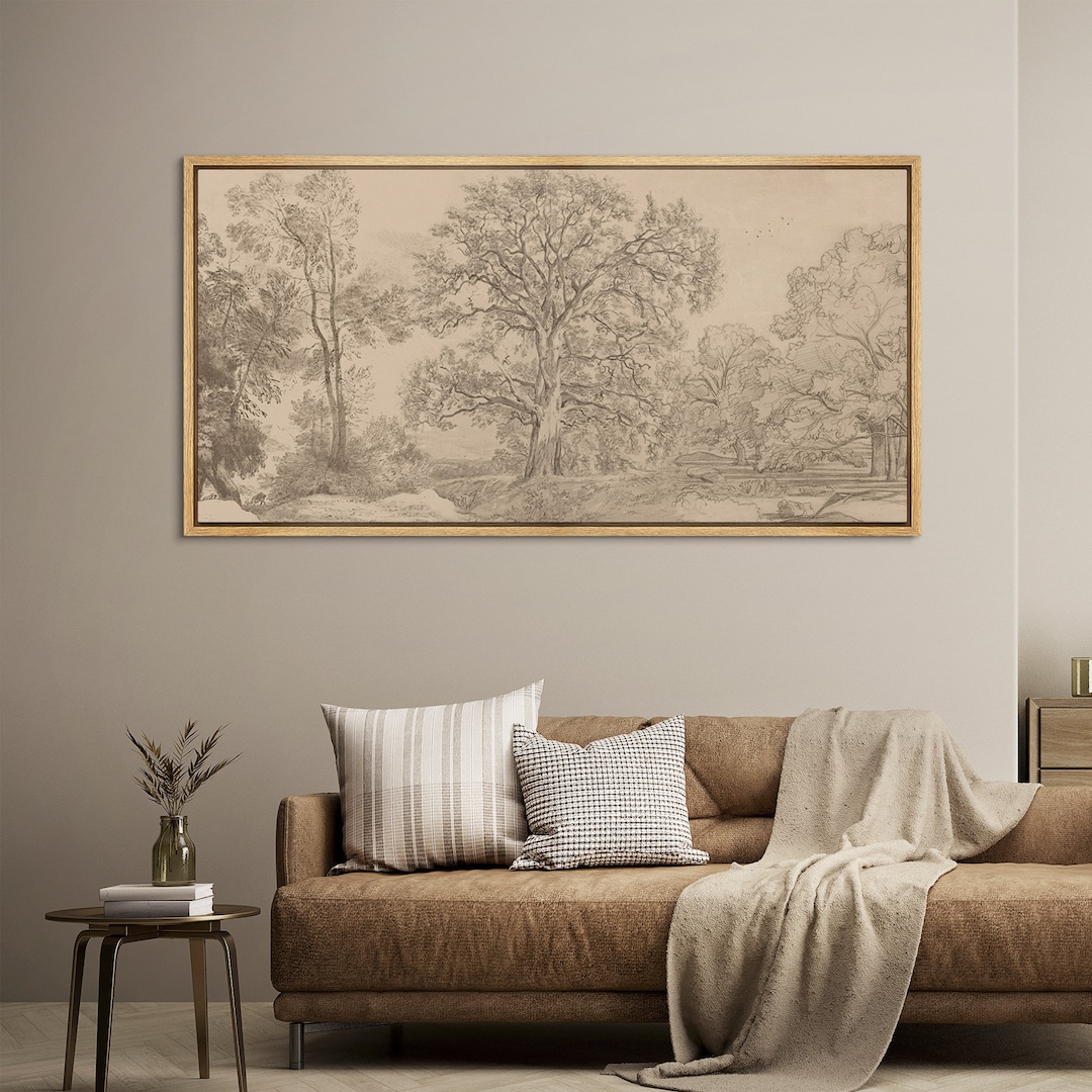 Framed Canvas Wall Art Oak Tree Sketch Forest Print Neutral Vintage ...
