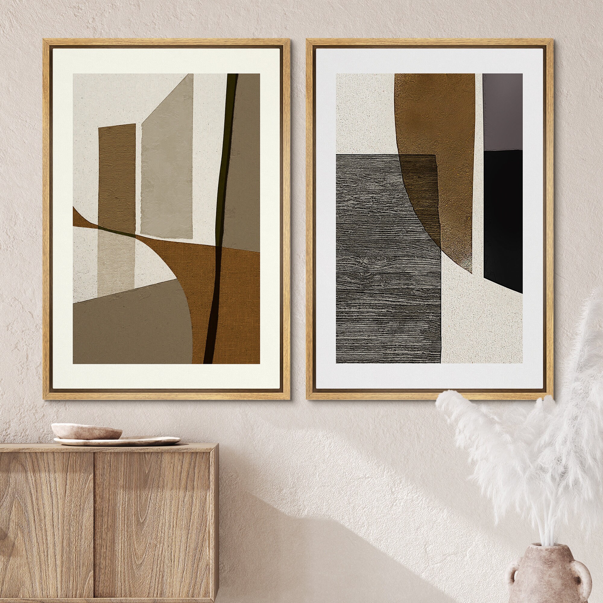 Dustinway Framed Canvas Print Wall Art Set of 2 Geometric Abstract ...