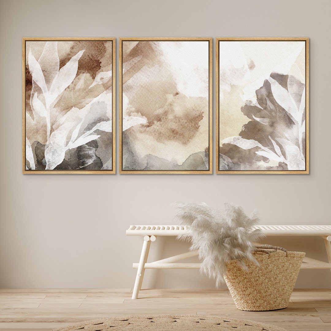 Framed Canvas Wall Art Set of 3 Abstract Flower Prints Botanical ...