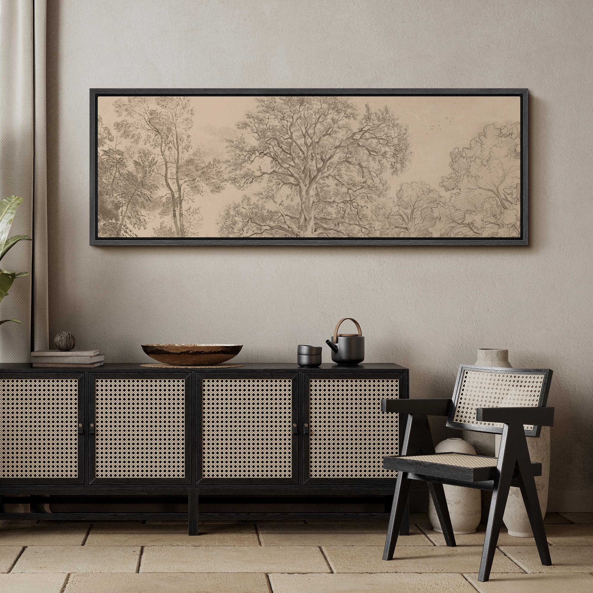 Framed Canvas Wall Art Oak Tree Sketch Forest Print Neutral Vintage ...