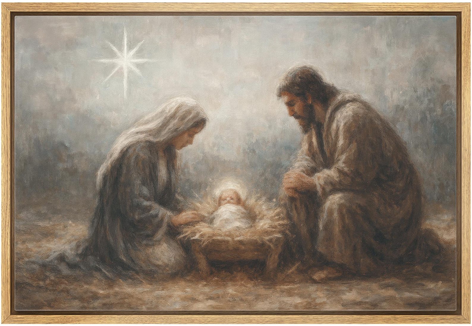 Framed Nativity Scene Wall Art, Holy Family Christmas Manger Canvas ...