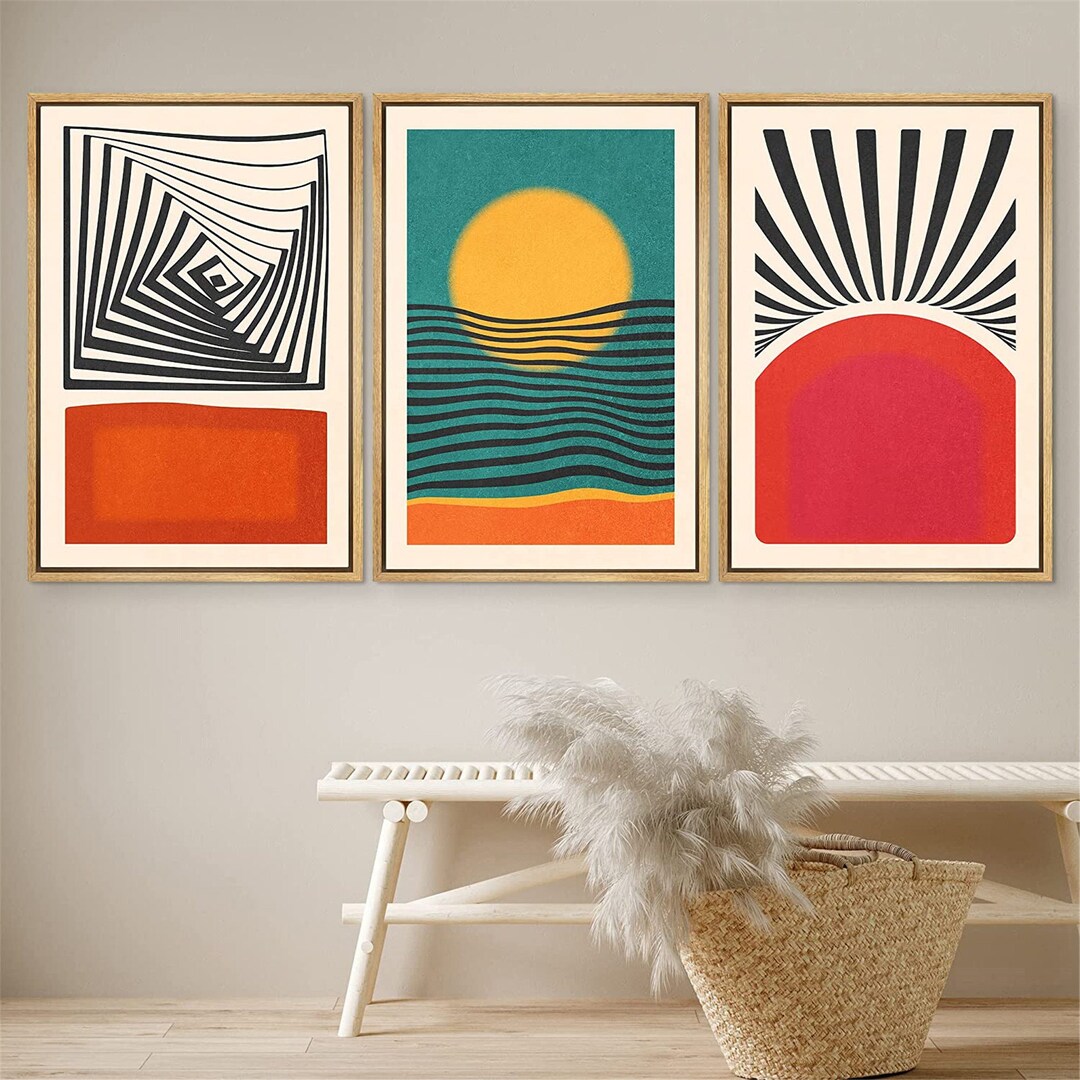 Dustinway Framed Canvas Print Wall Art Set of 3 Color Blocks Abstract ...