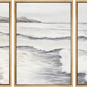 Dustinway Framed Canvas Print Wall Art Set of 3 Nautical Beach Ocean Wave Oil Painting Prints ...