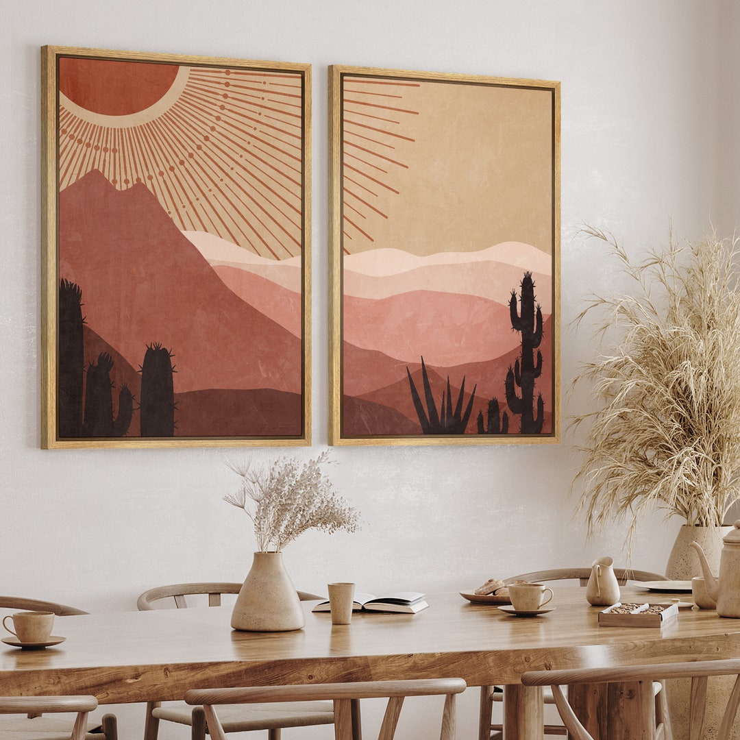 Dustinway Framed Canvas Print Wall Art Set of 2 Abstract Southwest ...