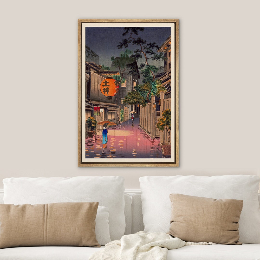 Dustinway Framed Canvas Print Wall Art Evening at Ushigome by Tsuchiya Koitsu Ukiyo-e Japanese ...