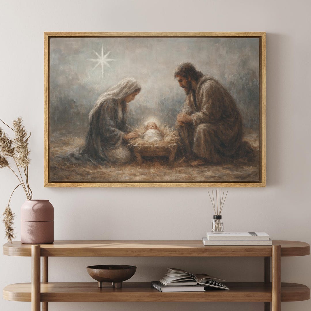 Framed Nativity Scene Wall Art, Holy Family Christmas Manger Canvas ...