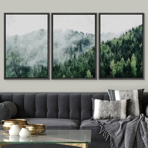 Dustinway Framed Canvas Print Wall Art Set of 3 Watercolor Green Forest ...