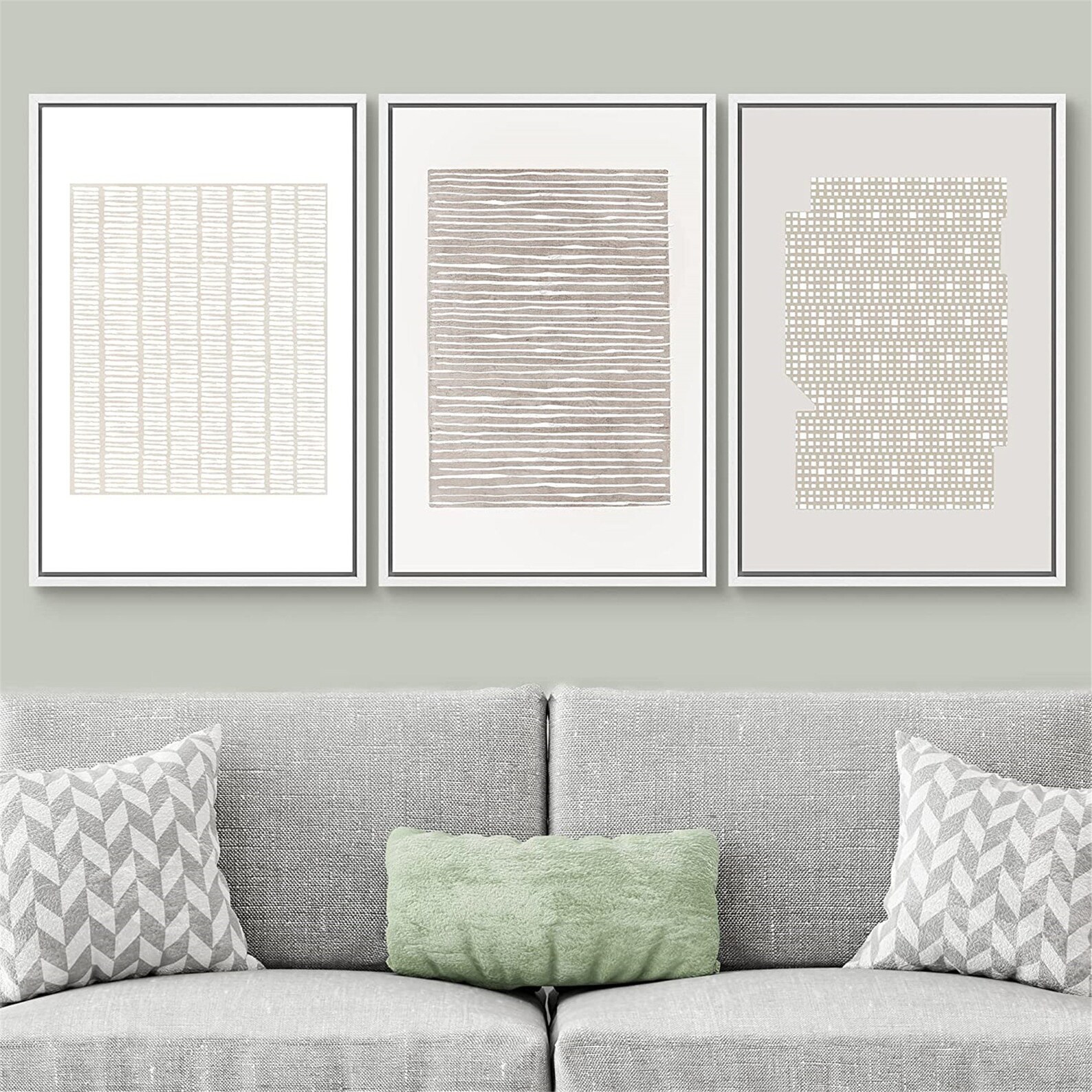 Dustinway Framed Canvas Print Wall Art Set of 3 Tan Geometric Pattern ...