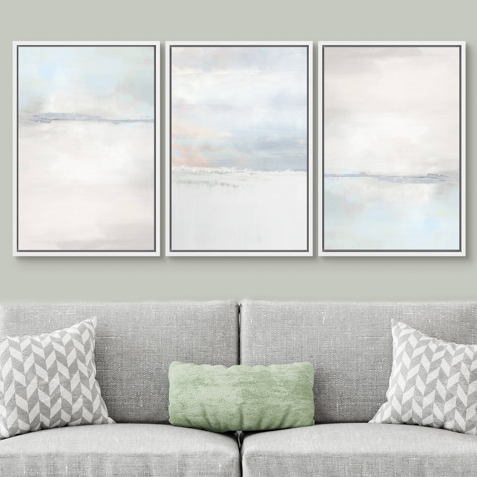 Dustinway Framed Canvas Print Wall Art Set of 2 Gray Watercolor ...