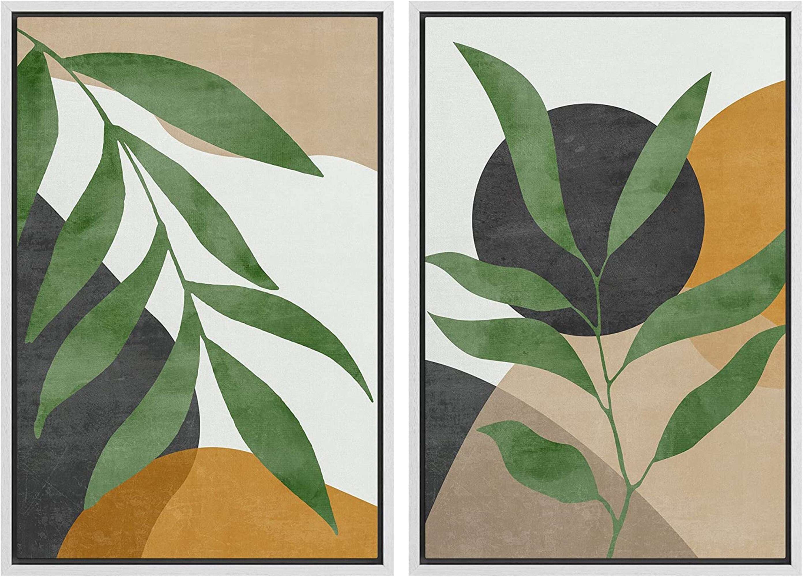 Dustinway Framed Canvas Print Wall Art Set of 2 Plant Collage Abstract ...