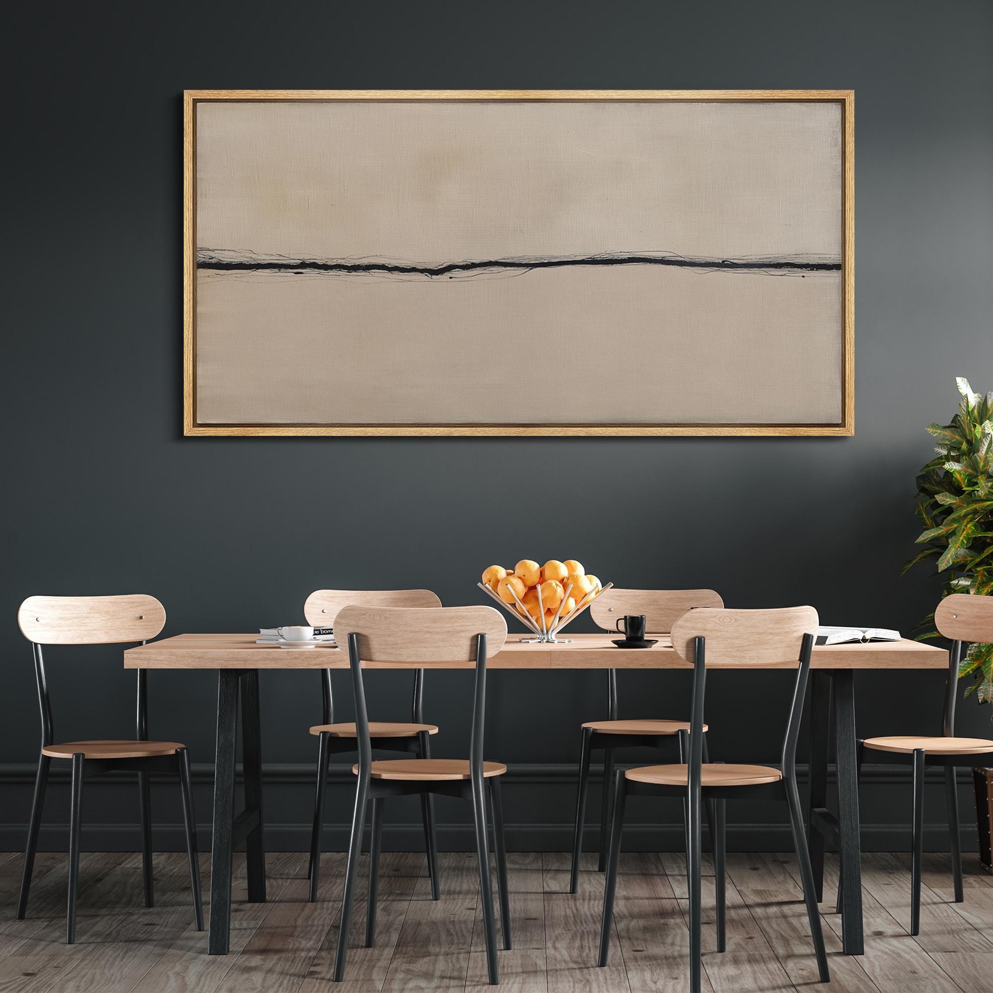 Abstract Line Wall Art - Large Framed Neutral Linear Canvas Print ...