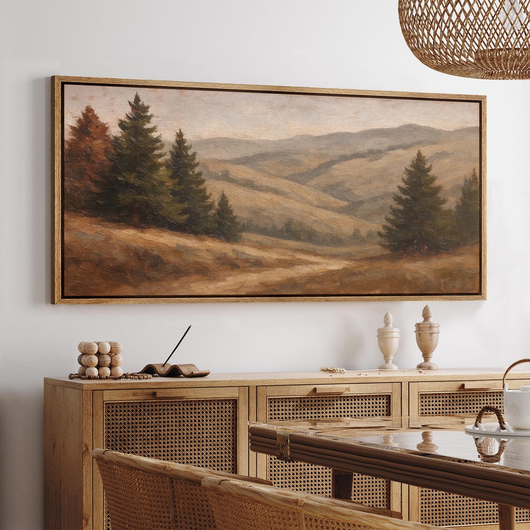 Rustic Mountain Landscape Wall Art, Large Framed Warm Autumn Hills ...