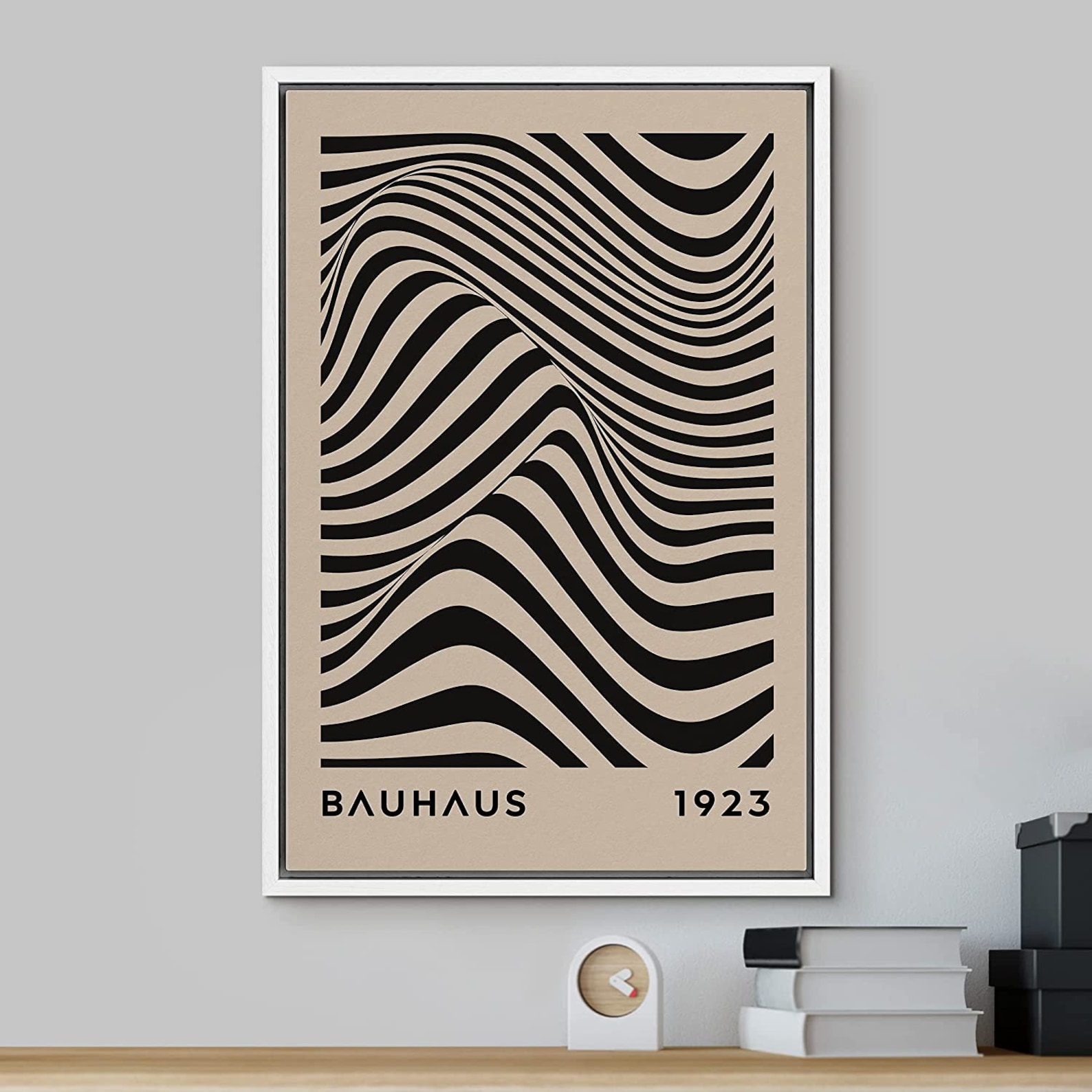 Dustinway Framed Canvas Print Wall Art Bauhaus Black Stripe Abstract ...