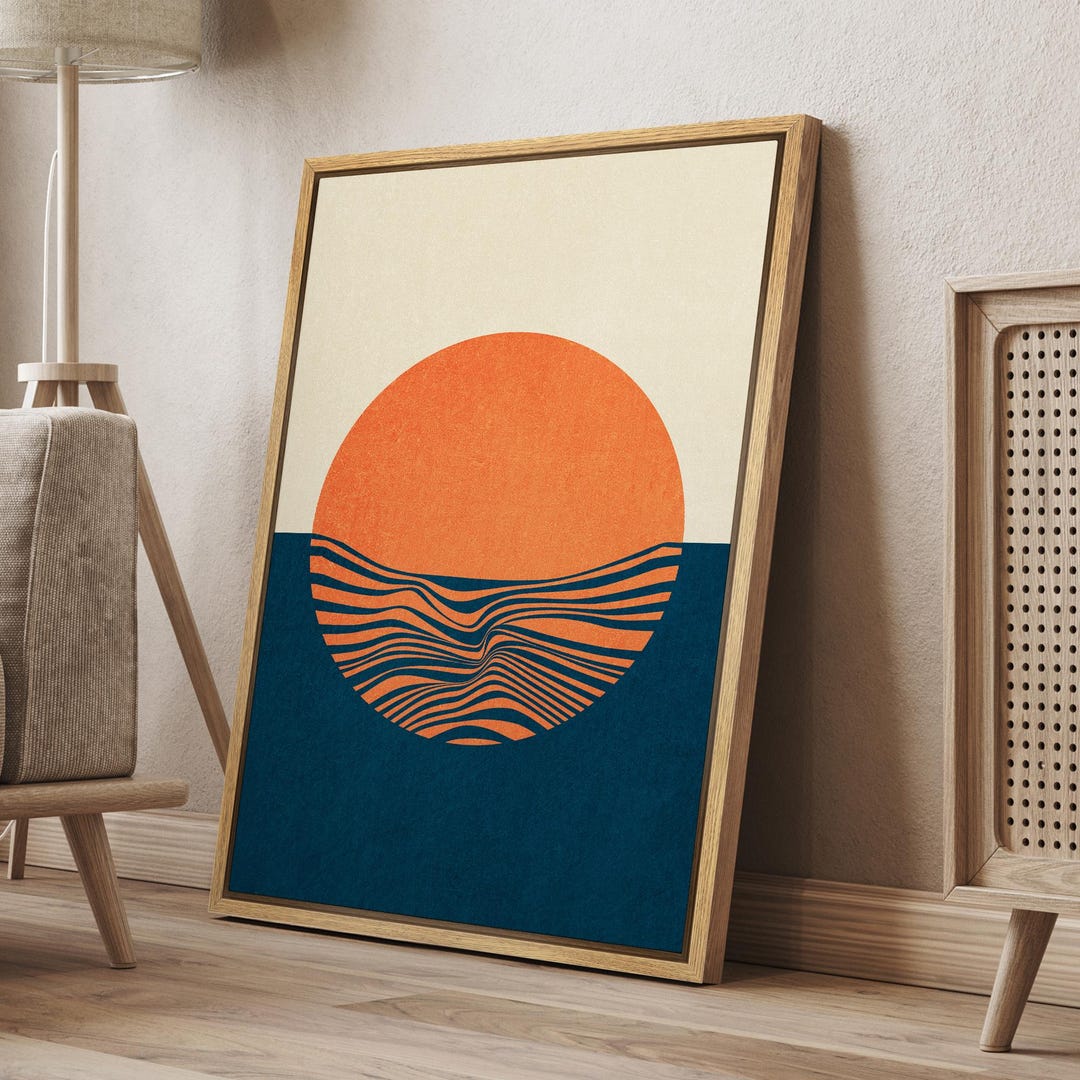 Mid Century Modern Sun Wall Art Framed Canvas Bauhaus Print Abstract ...
