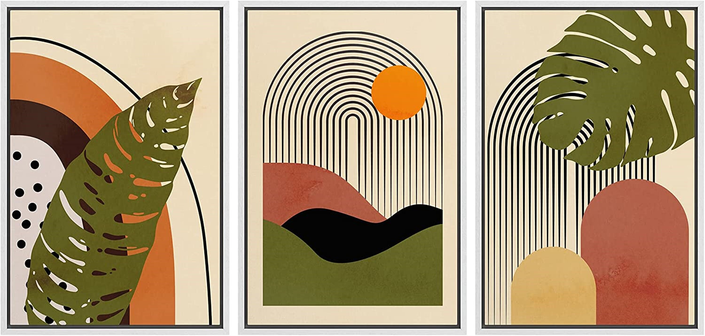 Dustinway Framed Canvas Print Wall Art Set of 3 Tropical Palm Leaf ...