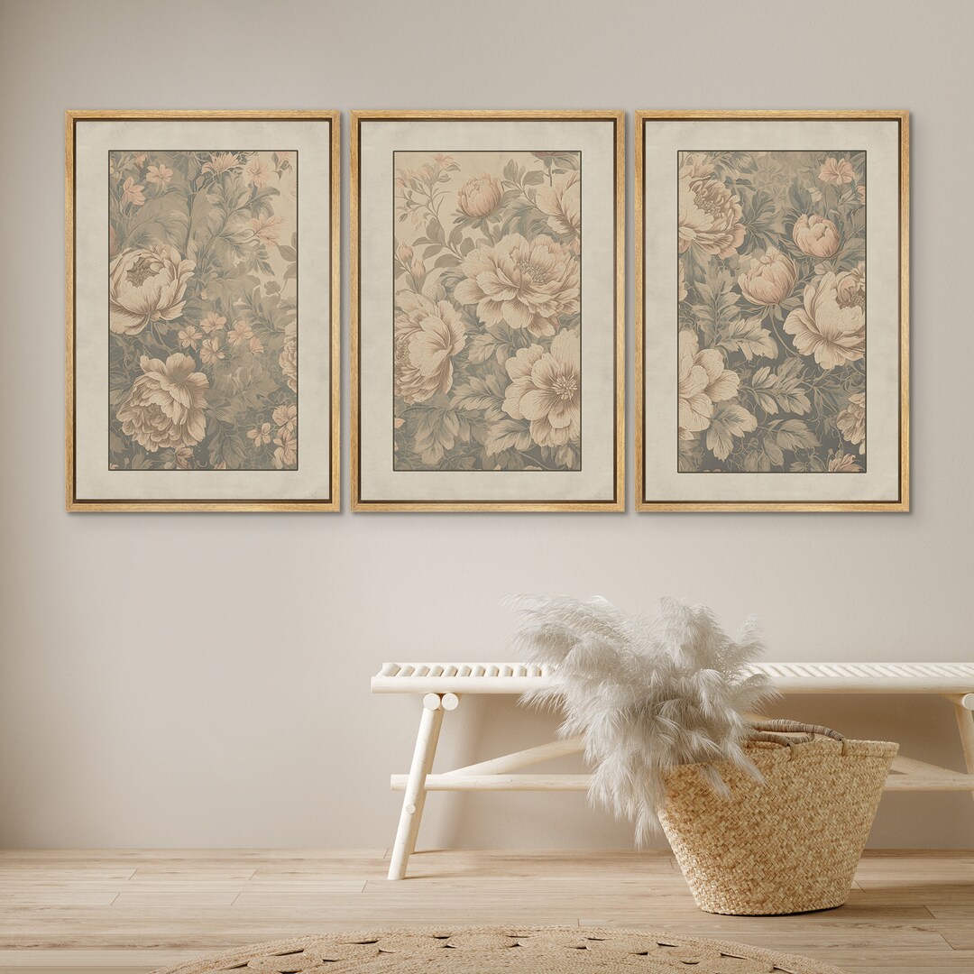 Framed Canvas Wall Art Set of 3 Abstract Wildflower Flower Prints ...