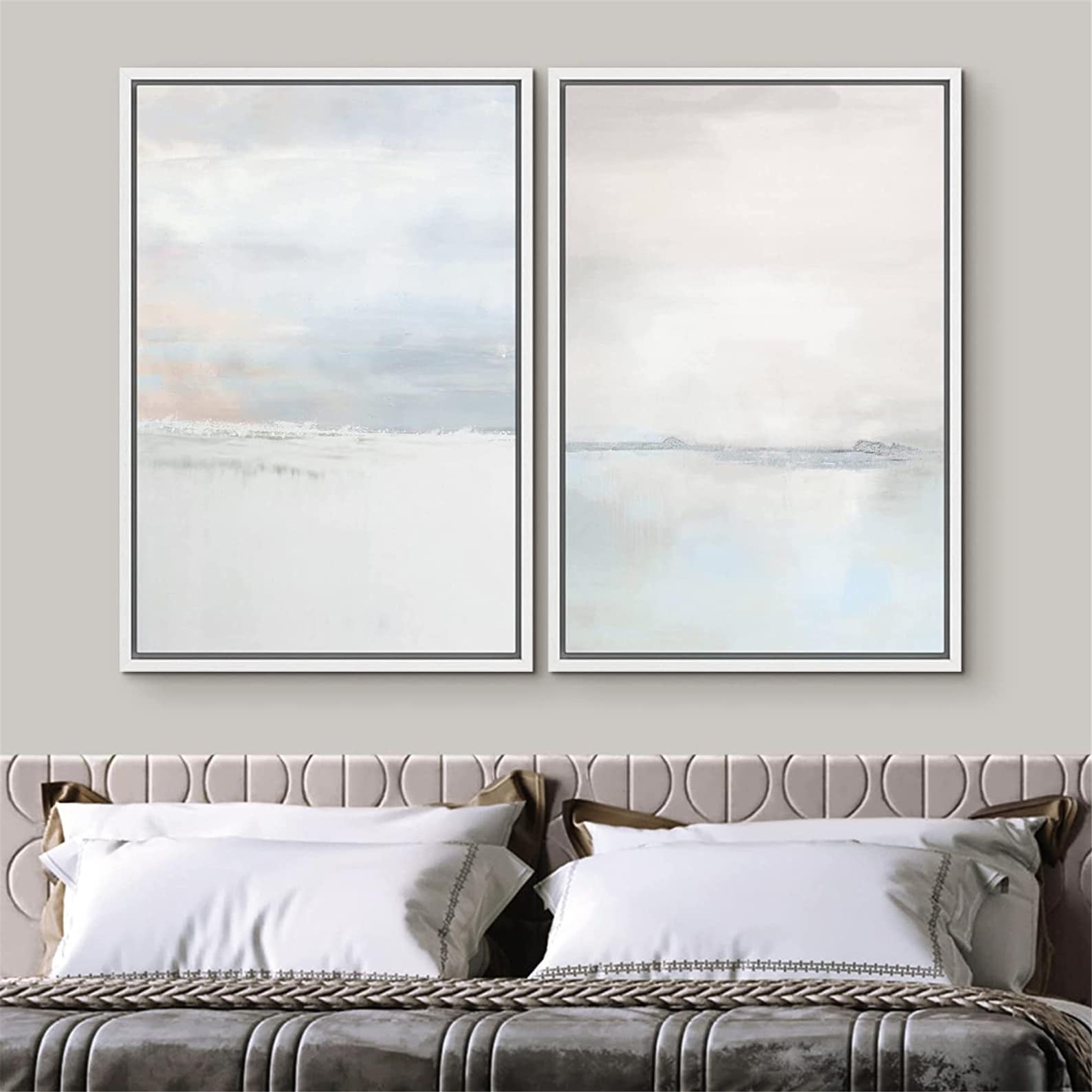 Dustinway Framed Canvas Print Wall Art Set of 2 Gray Watercolor ...