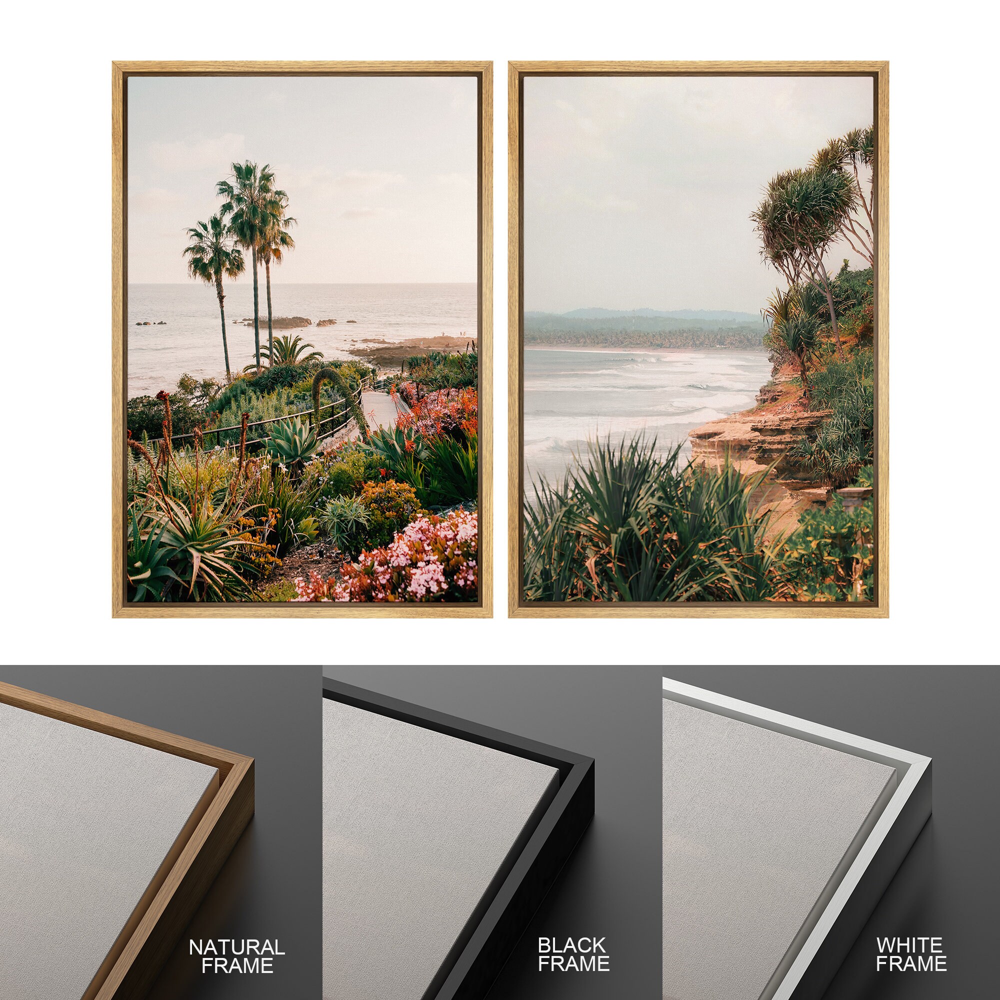 Framed Canvas Wall Art Prints Set of 2 Palm Trees Beach Ocean Landscape ...