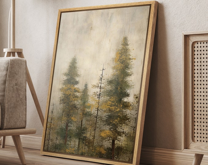 Framed Canvas Wall Art Print Pine Tree Misty Forest Landscape Nature ...