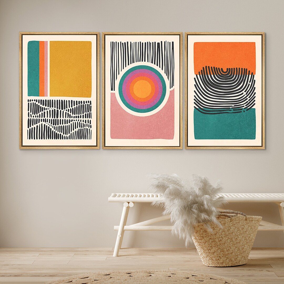 Dustinway Framed Canvas Print Wall Art Set of 3 Color Blocks Abstract ...