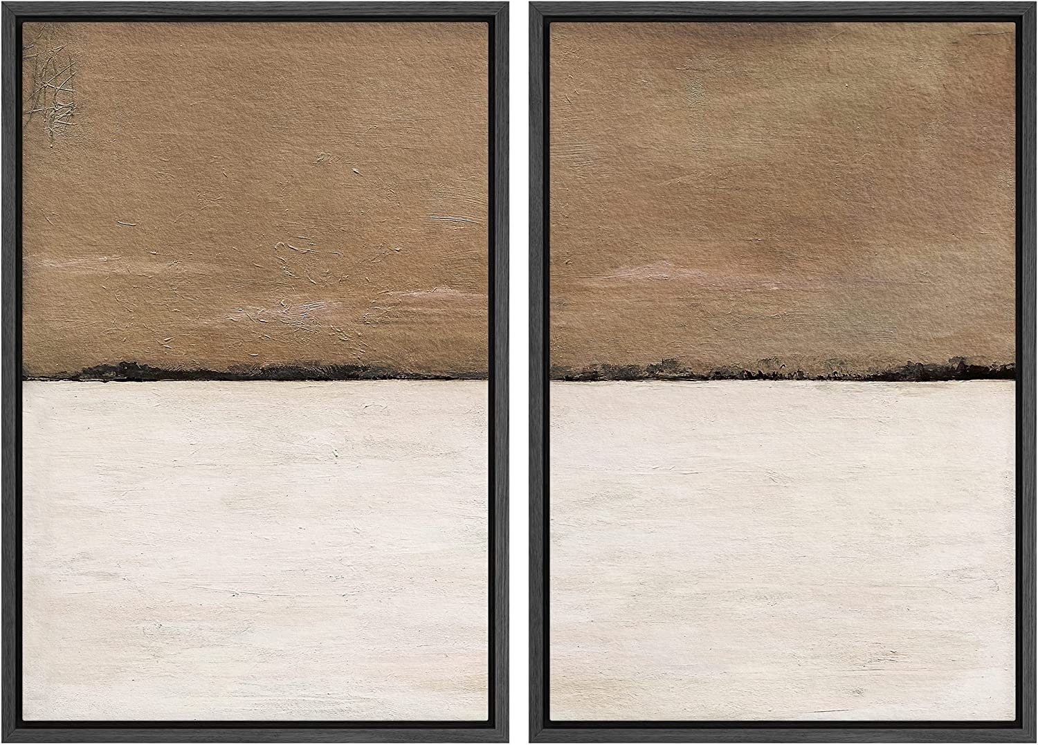 Dustinway Framed Canvas Print Wall Art Set of 2 Brown Tan Pastel ...