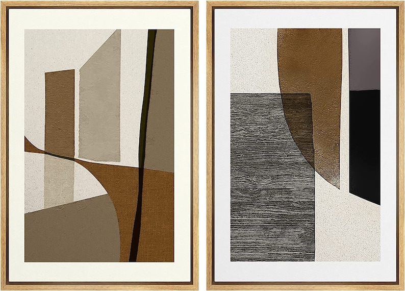 Dustinway Framed Canvas Print Wall Art Set of 2 Geometric Abstract ...