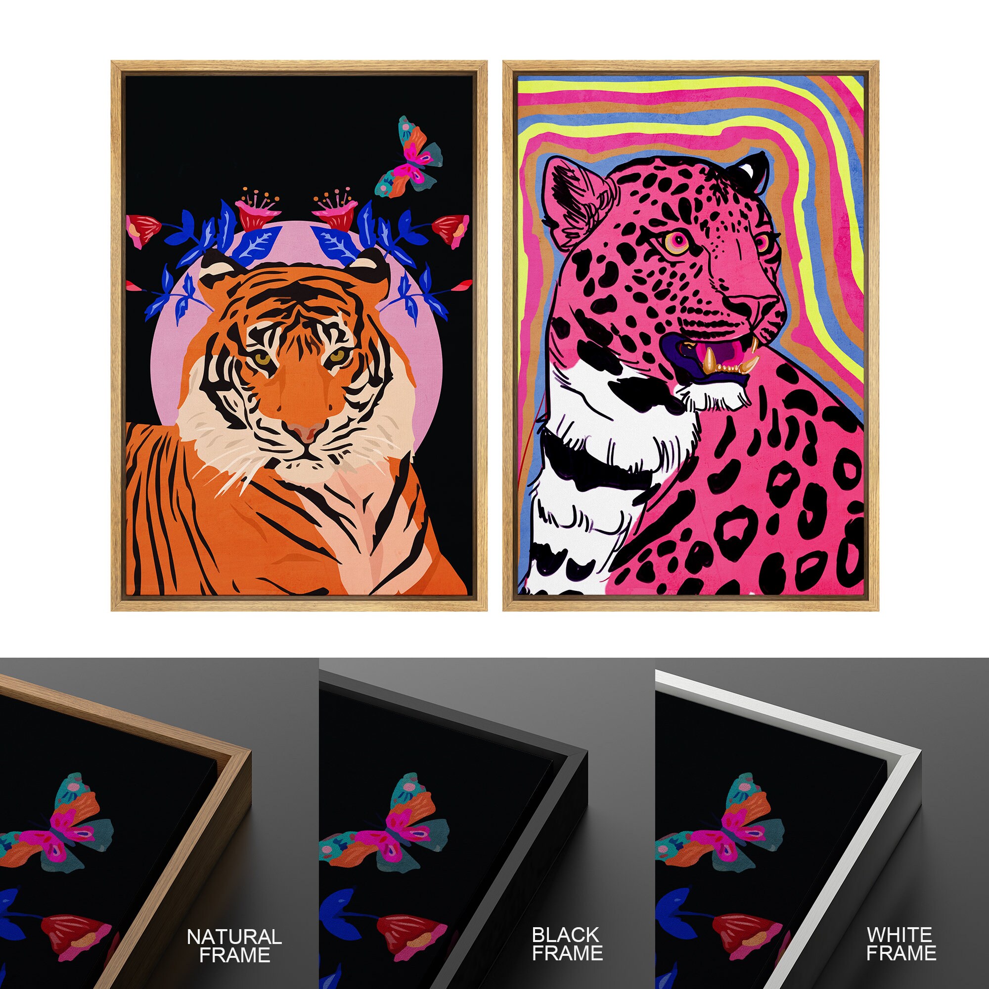 Dustinway Framed Canvas Print Wall Art Set Cheetah Cats Animal Modern ...