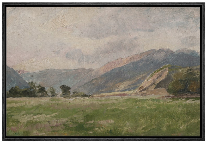 Rustic Valley Wall Art - Framed Vintage Landscape Canvas, Mountain ...