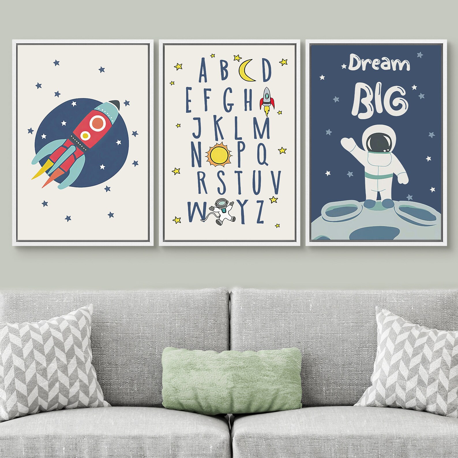 Dustinway Framed Canvas Print Wall Art Set Outer Space Alphabet ...