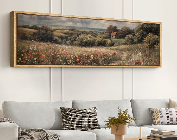 Horizontal Wall Art, Vintage Wildflower Field Wall Art, Large Wall Art ...