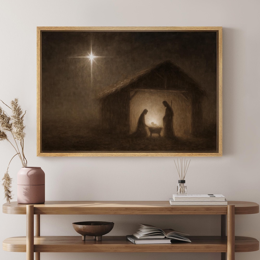 Framed Nativity Scene Wall Art, Holy Family Christmas Canvas Print ...