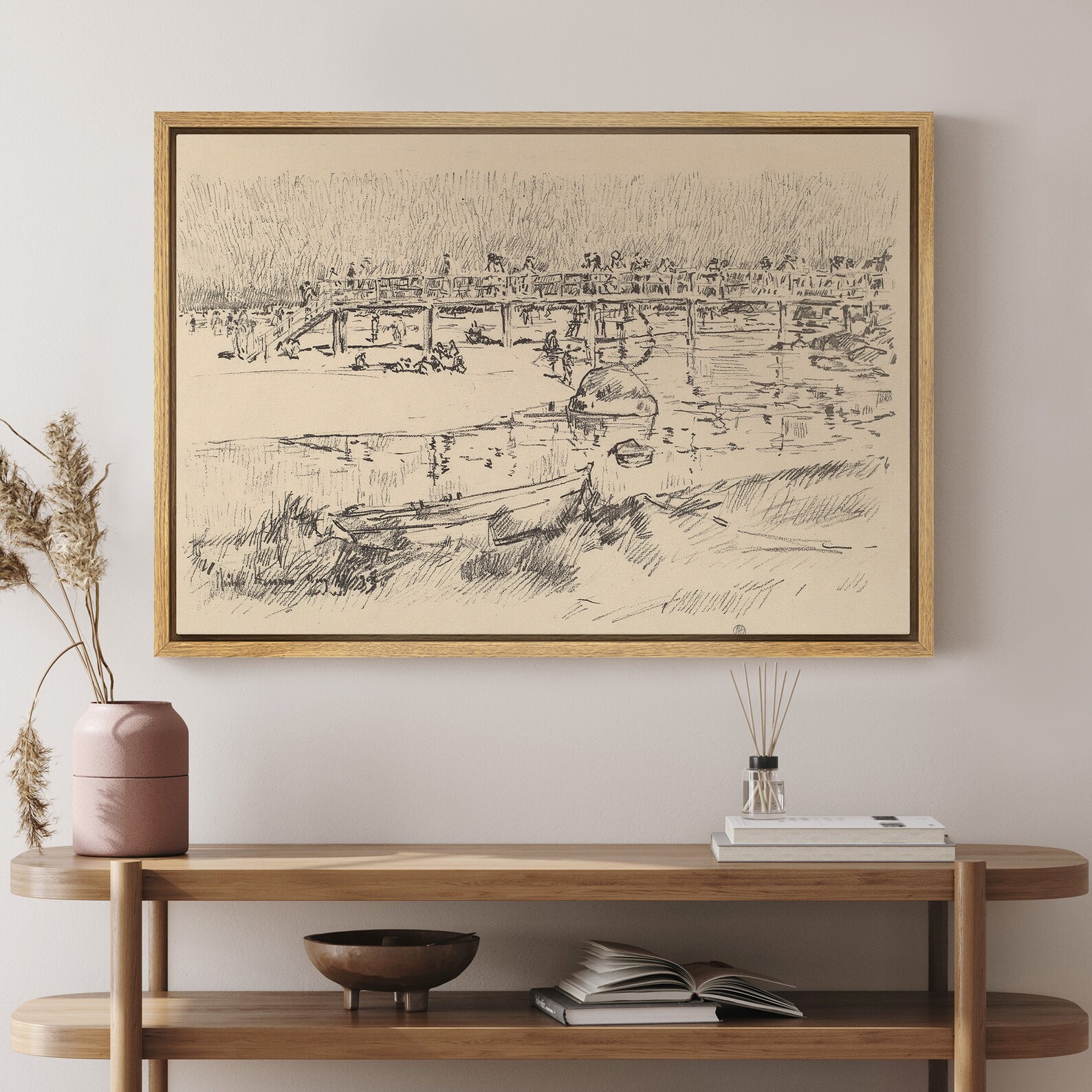 Dustinway Framed Canvas Print Wall Art Sketch Rustic Country Landscape ...