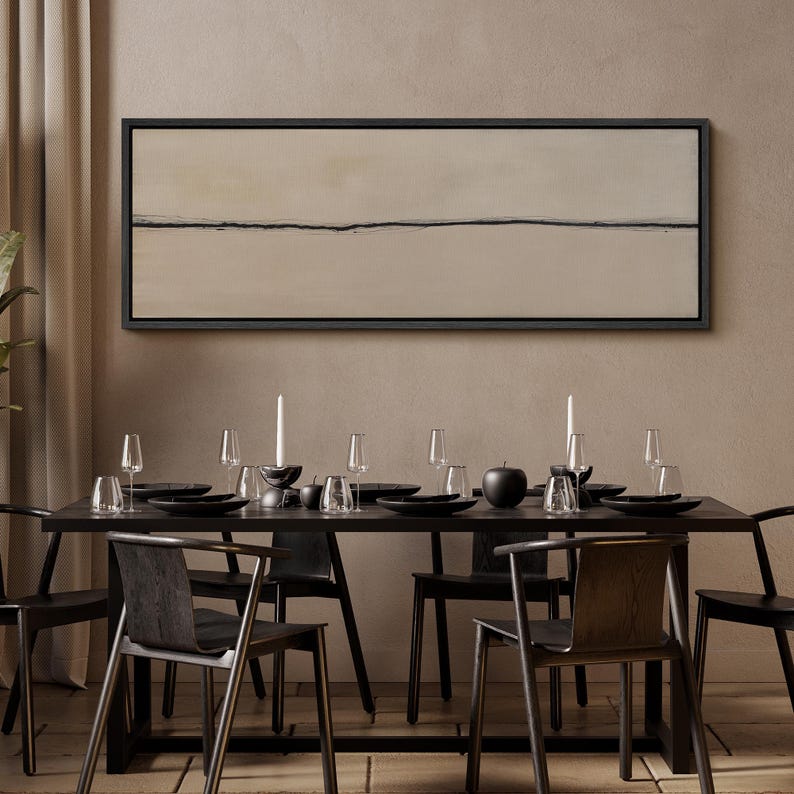 Abstract Line Wall Art - Large Framed Neutral Linear Canvas Print ...