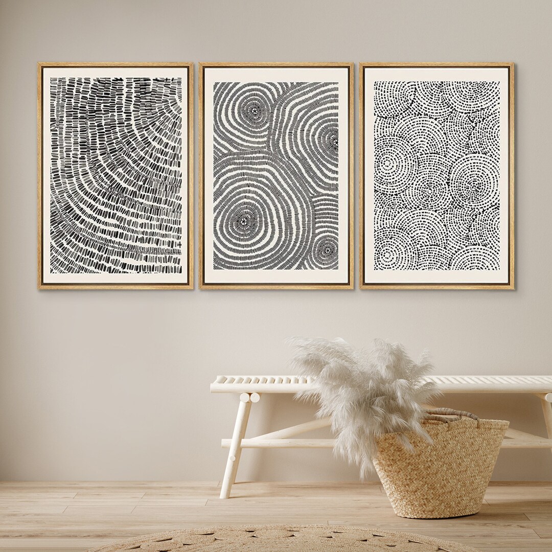 Dustinway Framed Canvas Print Wall Art Set of 3 Geometric Spiral Ring ...
