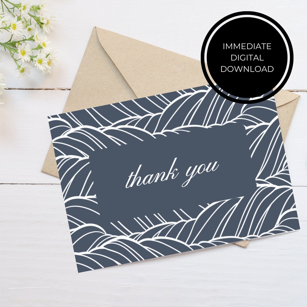 Thank You Card | Blue Minimalist Line Art Pattern | Printable Greeting ...