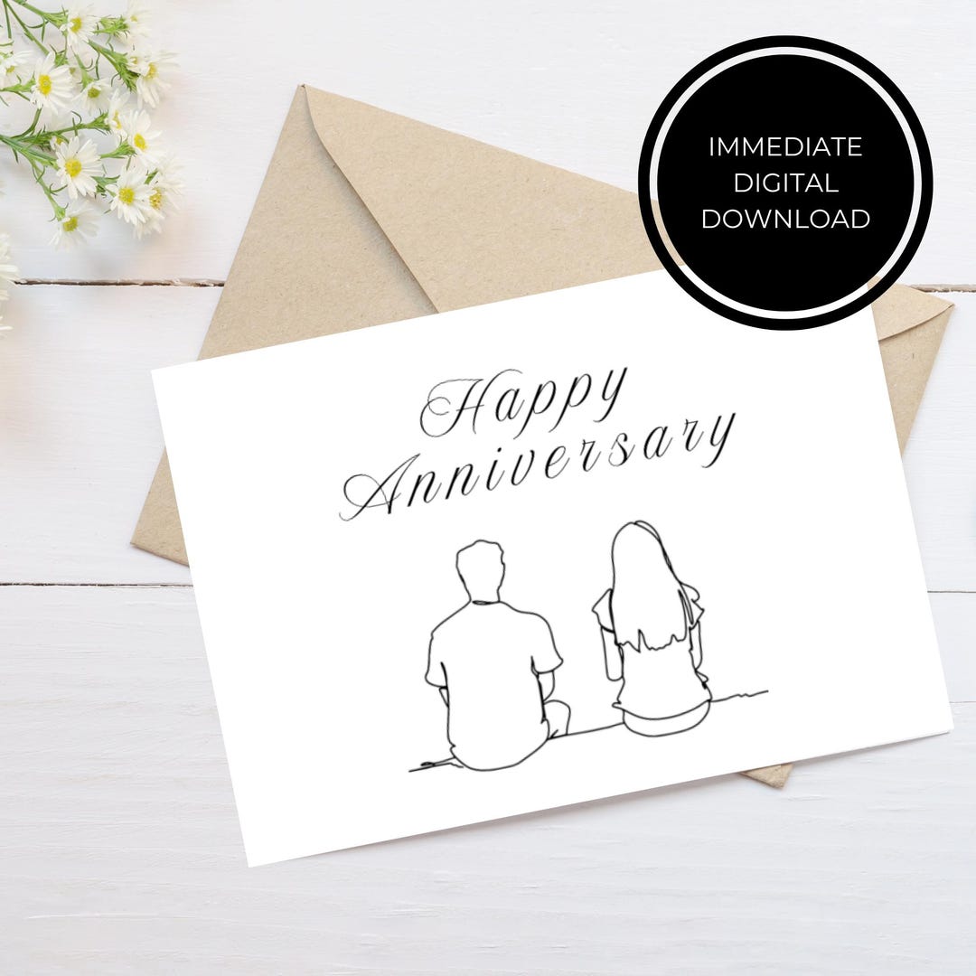 Happy Anniversary Card | Minimalist Line Art Card for Boyfriend ...