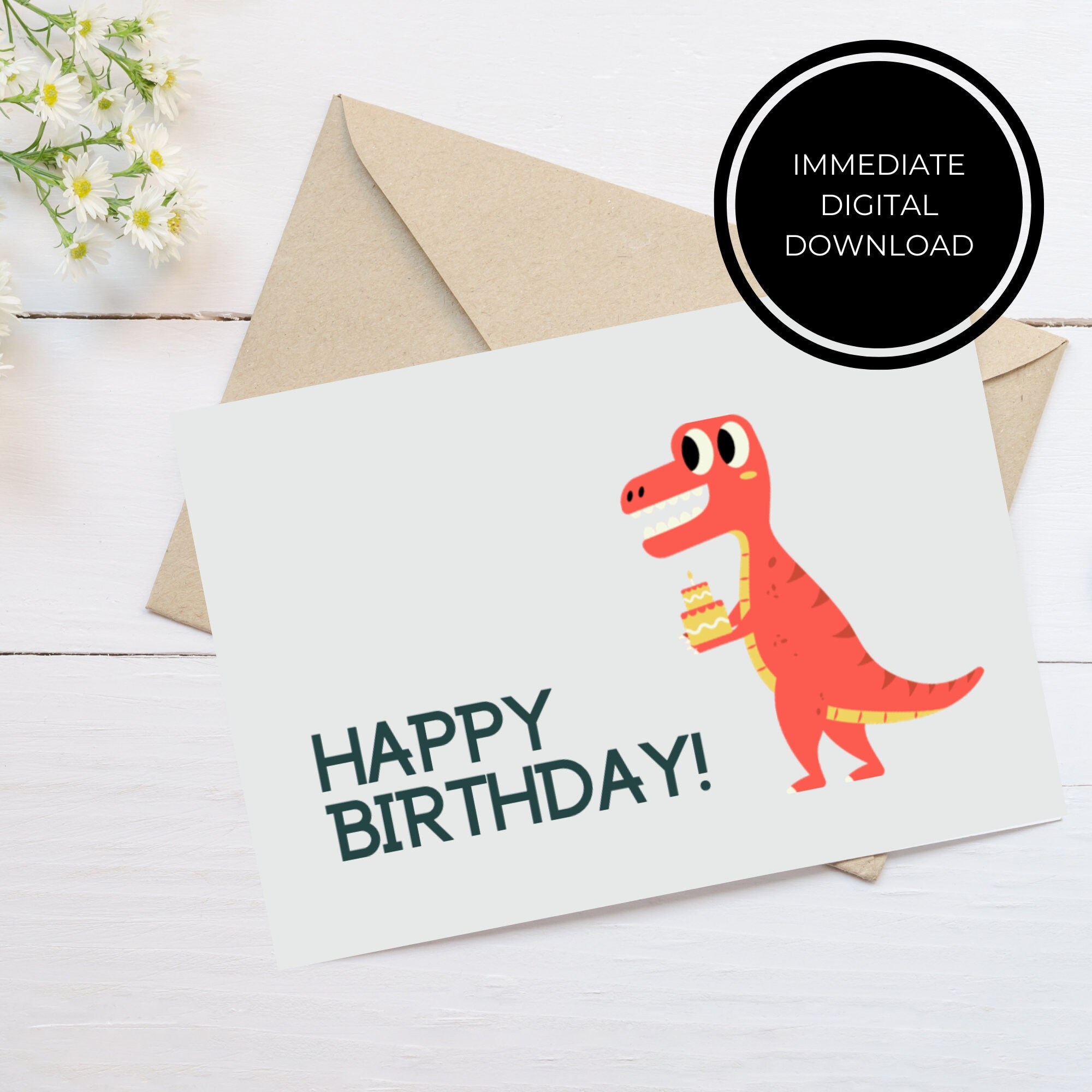 Dinosaur Happy Birthday Card for Kids | Digital Download | Printable ...