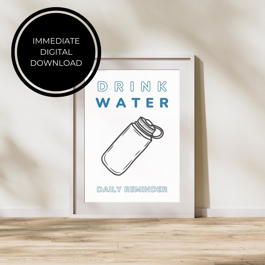 Drink Water Poster Funny Motivational Decor Cute Quote Print Minimalist ...