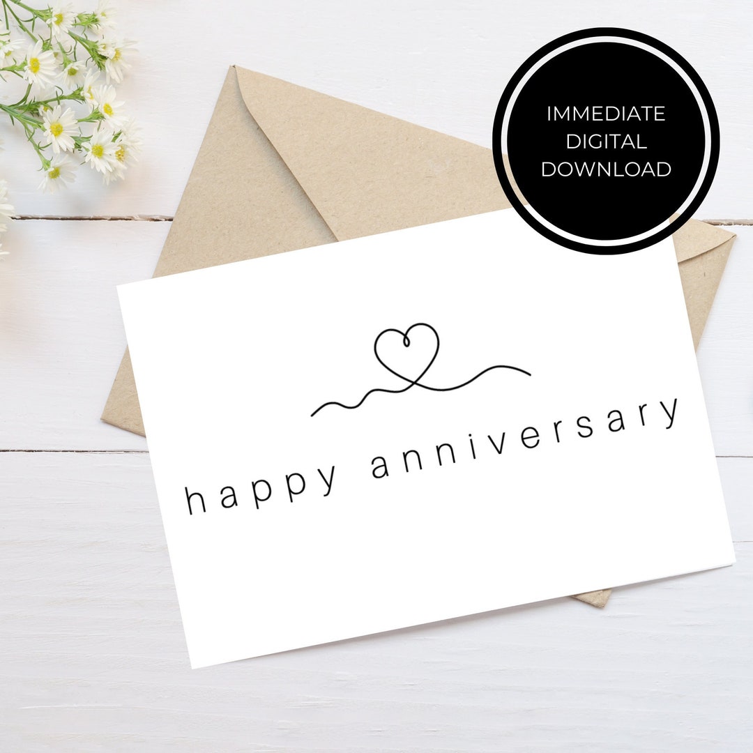 Minimalist Happy Anniversary Card | Line Art Heart | Printable Greeting ...